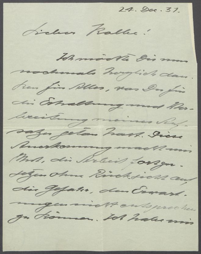 Brief von Richard Scheibe an Georg Kolbe | GKM Online Sammlung